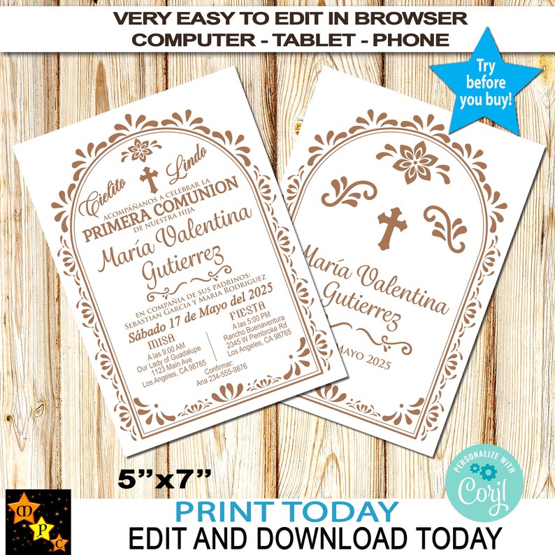 Spanish First Communion Invitation, Barro Design (printable, 5x7) - Etsy