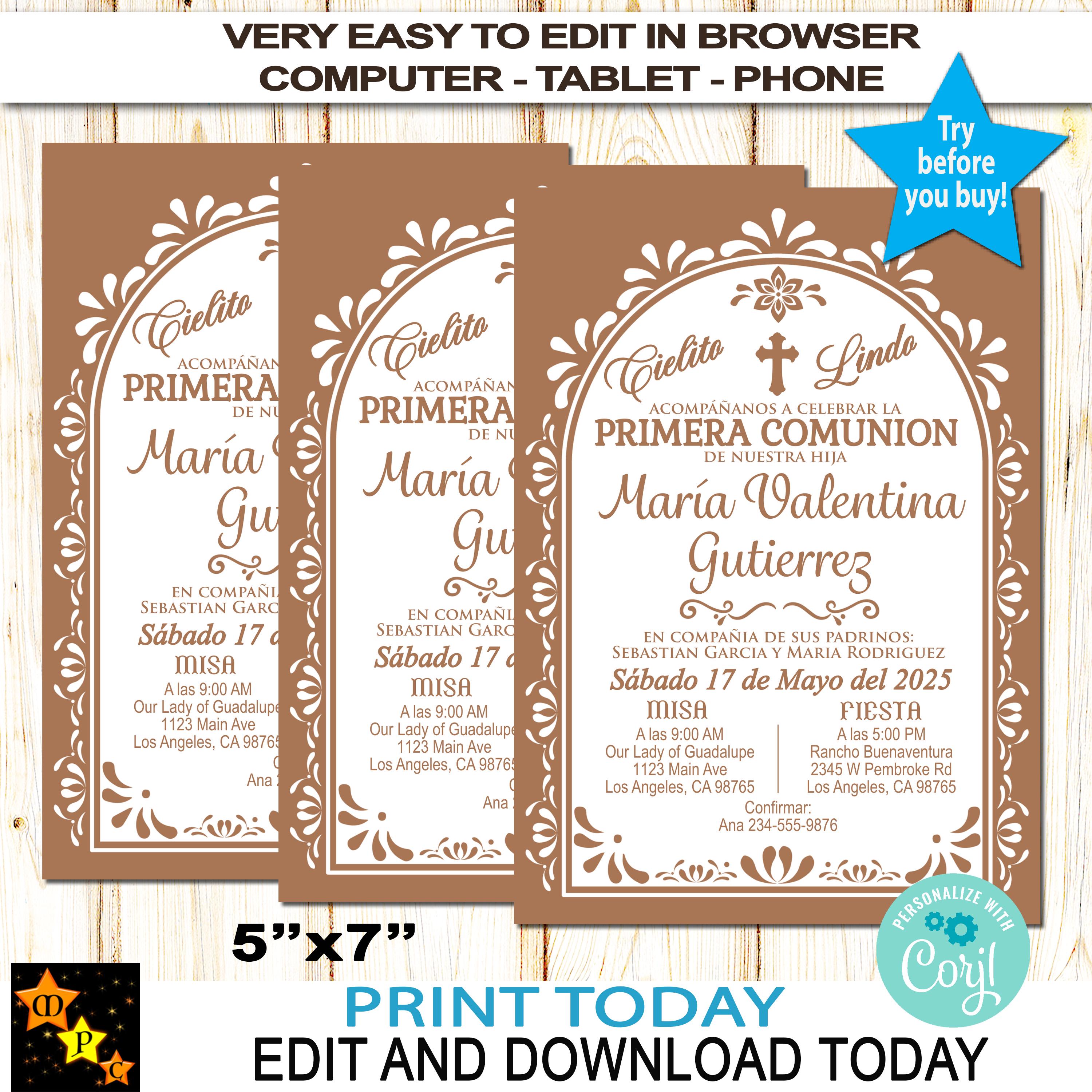 Spanish First Communion Invitation, Mexican Barro Style, 5x7 (printable ...