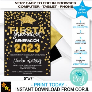 Spanish Graduation Party Invitation Black and Gold INSTANT - Etsy