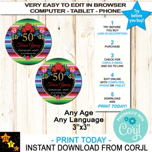 Mexican Style Round Tags, DIY, Serape, Mexican Theme, Fiesta, 3 Inch ...