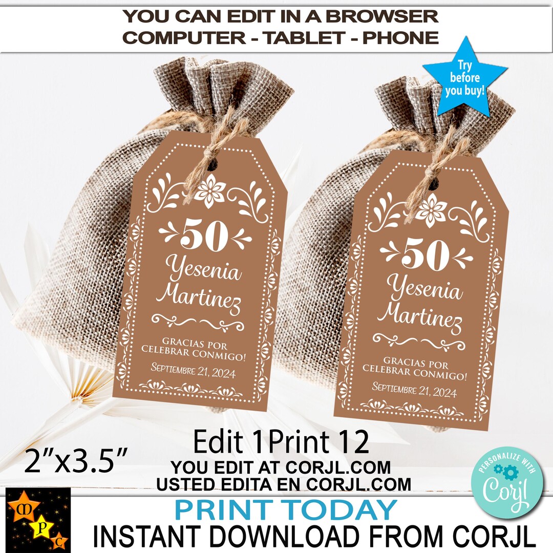 Spanish Birthday Barro Gift Thank You Tags, Mexican Theme, Printable ...