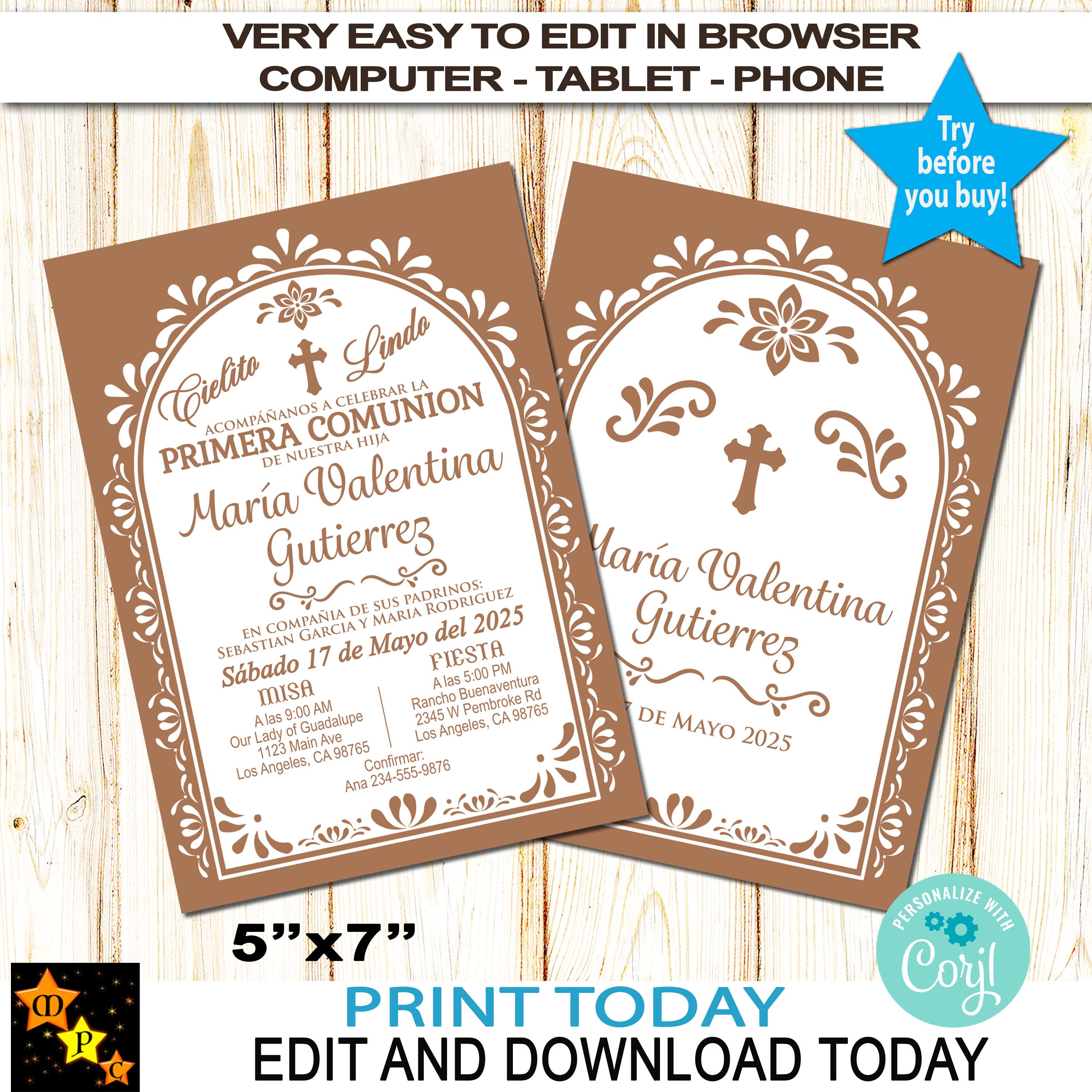 Spanish First Communion Invitation, Mexican Barro Style, 5x7 (printable ...