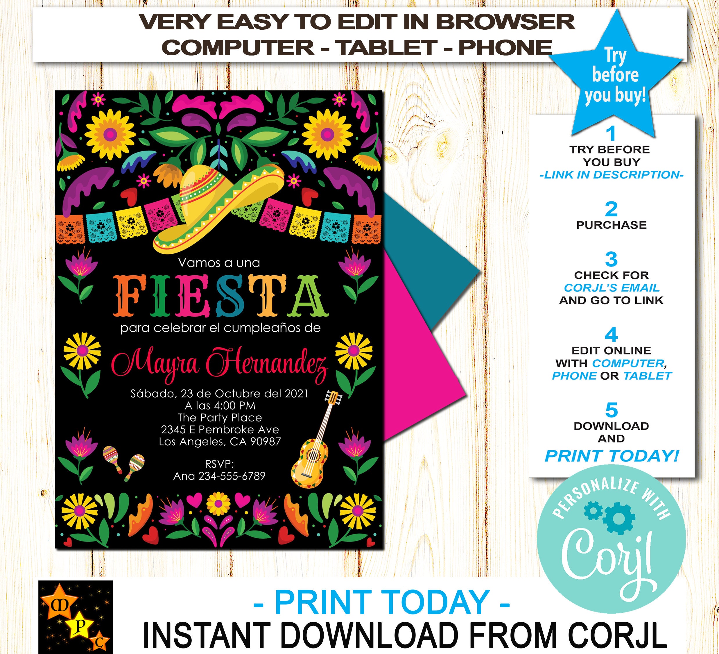 Spanish Fiesta Birthday Invitation Mexican Theme Any Age - Etsy