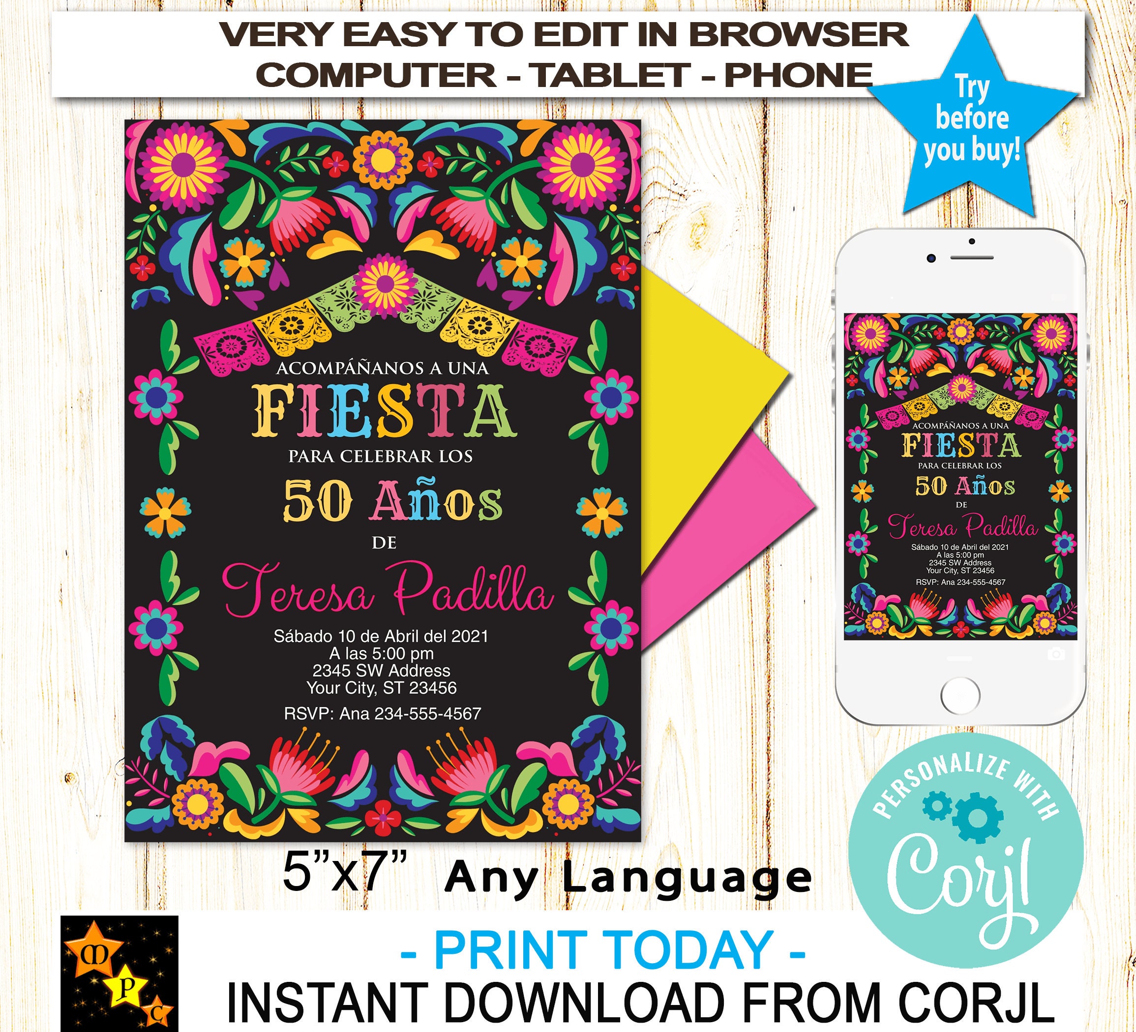 SPANISH Birthday Invitation Mexican Fiesta Flowers Any Age - Etsy