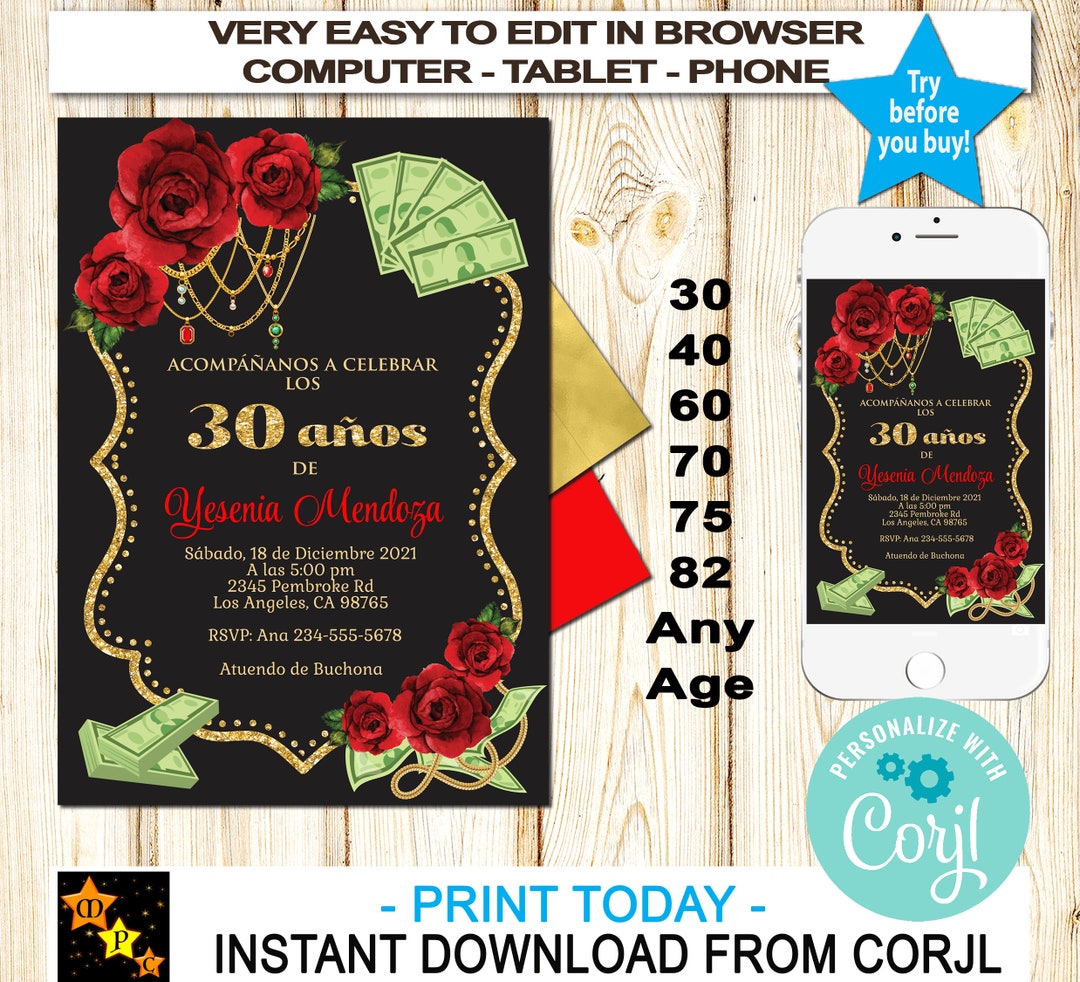 Spanish Birthday Invitation, Any Age, Buchona Invitation,instant ...