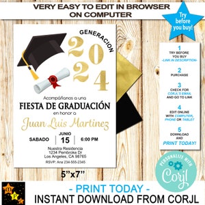 Spanish Graduation Party Invitation, Invitacion Graduacion, Gold, 2024 ...