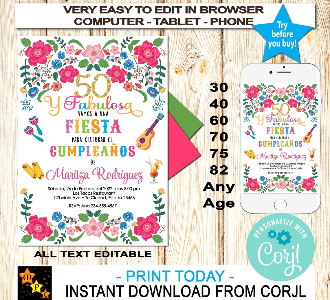 Spanish Mexican Fiesta Birthday Invitation Any Age INSTANT - Etsy