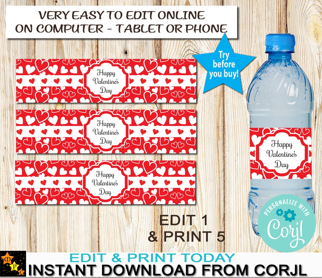 Water Bottle Labels, Valentine's Day, Water Bottle Labels, Edit 1 and ...