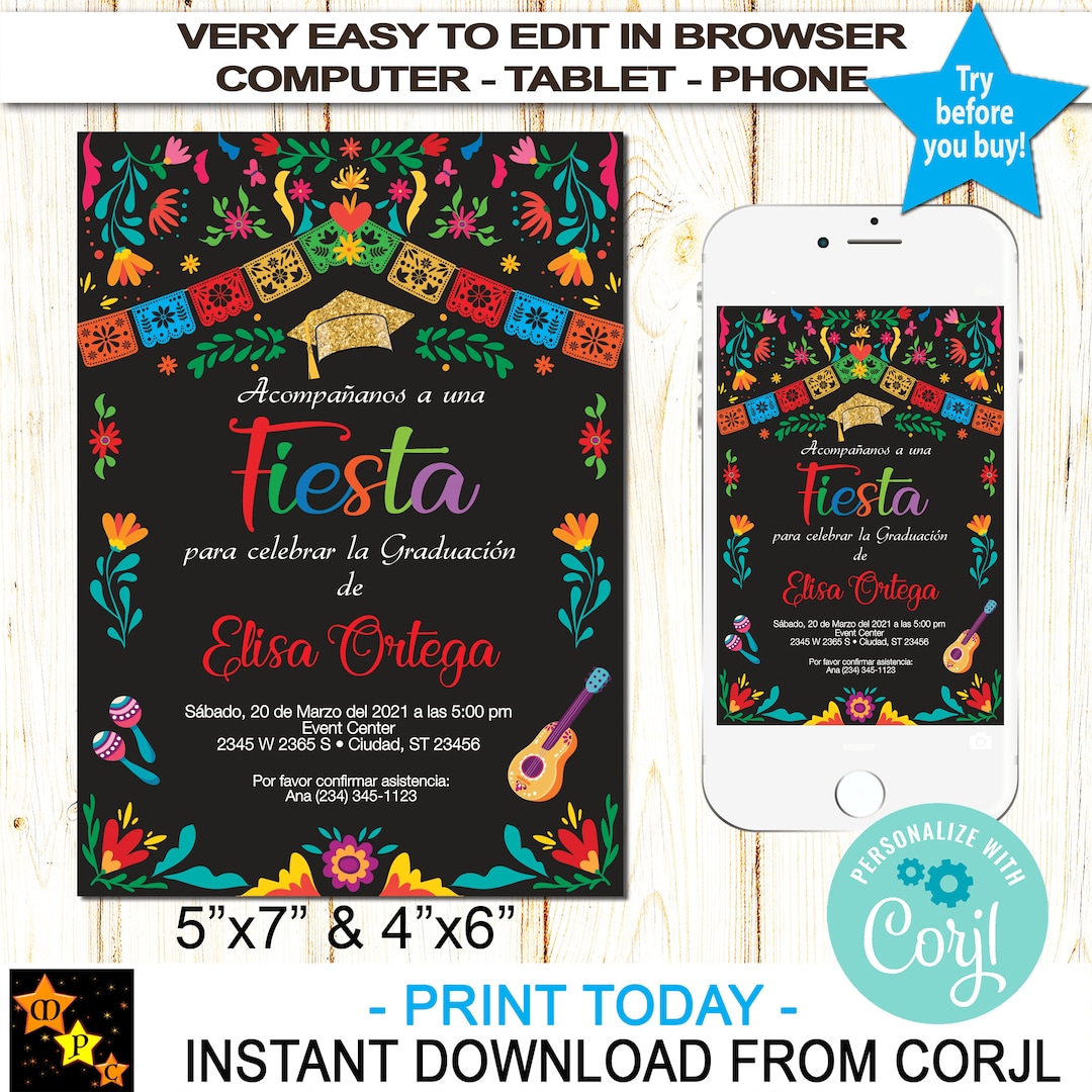 Spanish Graduation Invitation, Mexican Flowers, Mexican Fiesta Theme ...