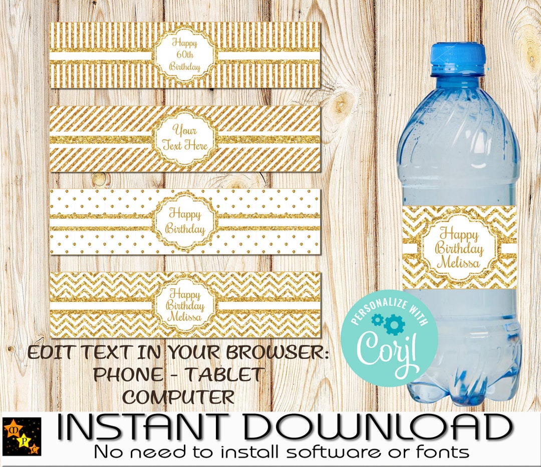 Editable Water Bottle Labels,birthday, Celebration, Graduation, Gold ...