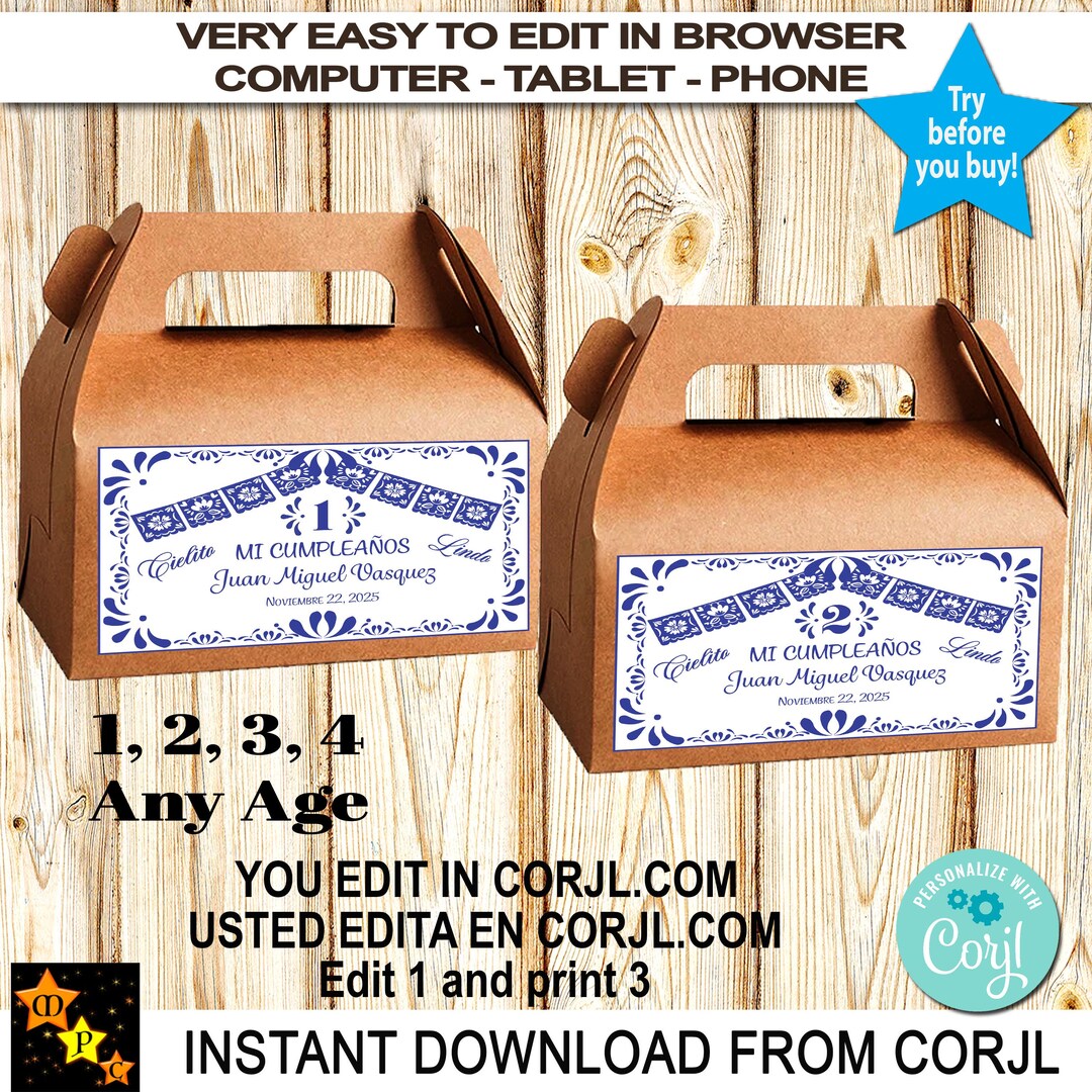 Birthday Gift Box Labels Mexican Theme, Talavera Navy, Cielito Lindo ...