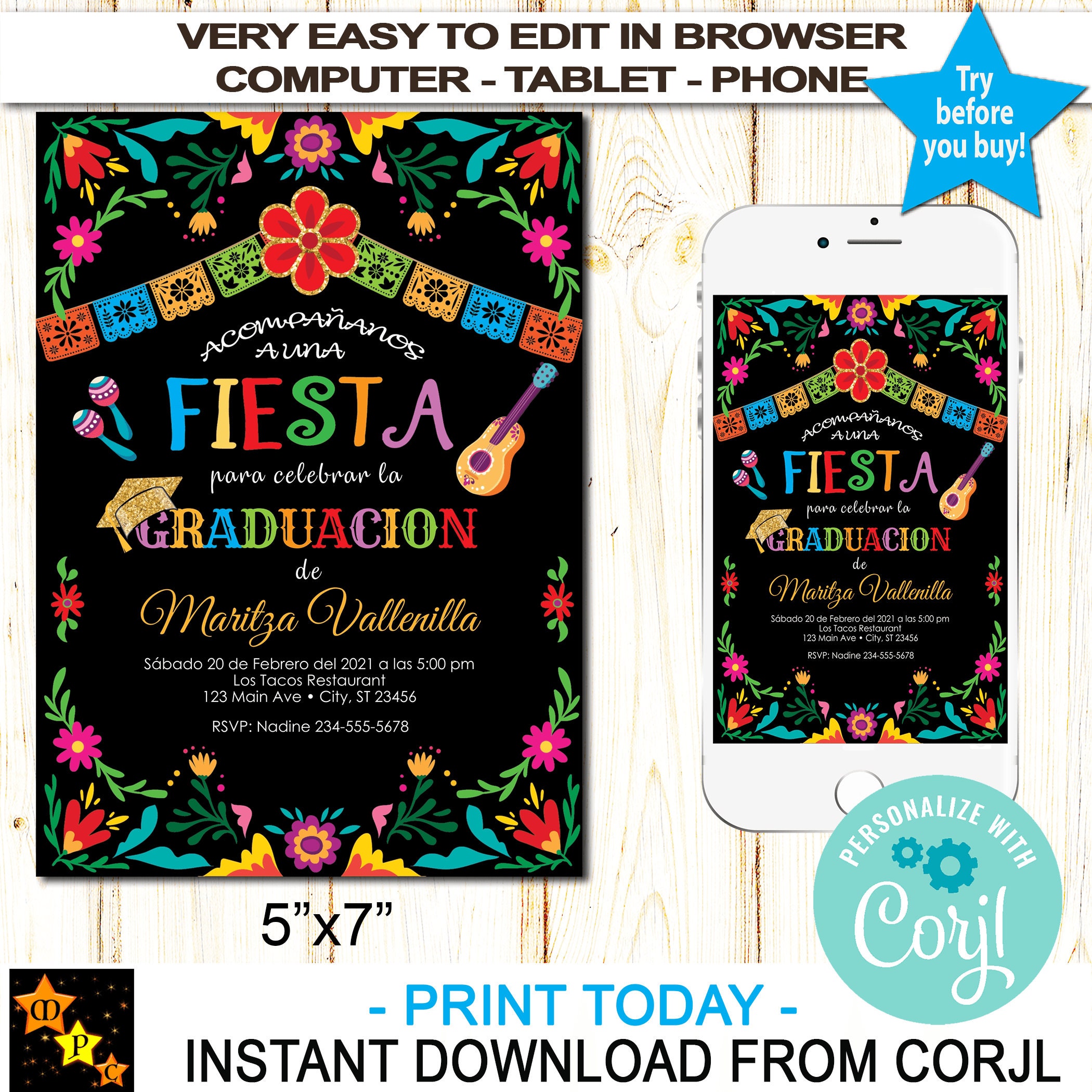 Spanish Graduation Invitation Mexican Flowers Mexican Fiesta - Etsy