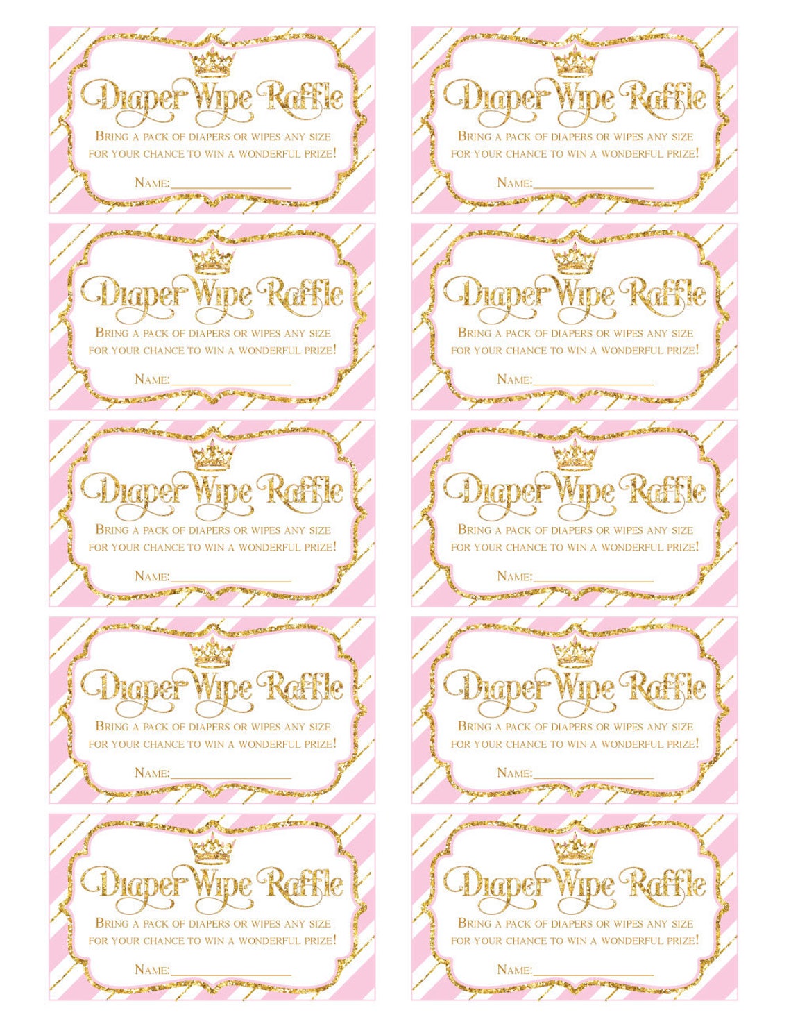Royal Princess Diaper & Wipe Raffle Tickets Pink and Gold | Etsy