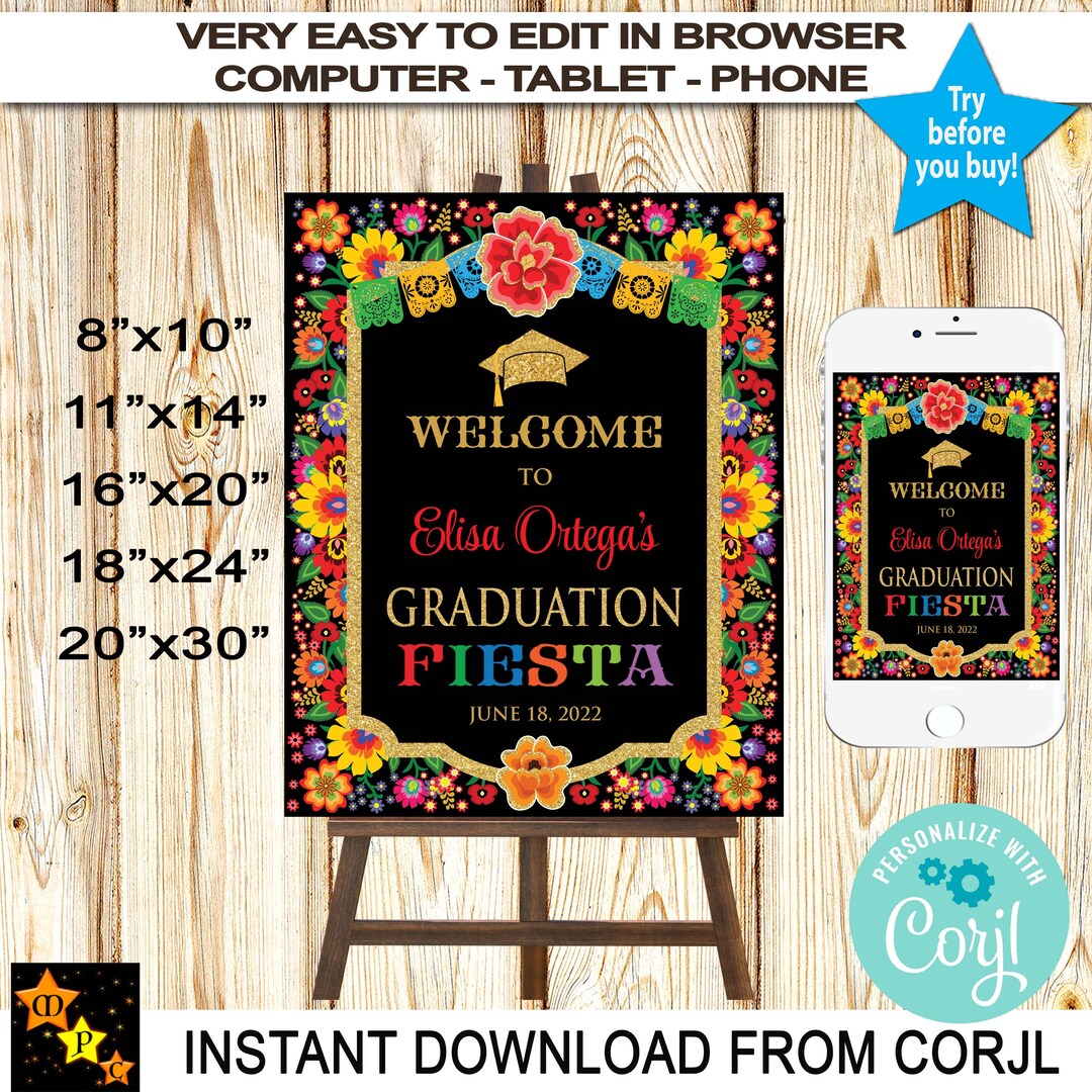 Graduation Welcome Sign, Mexican Flowers, Mexican Fiesta Theme, Instant ...