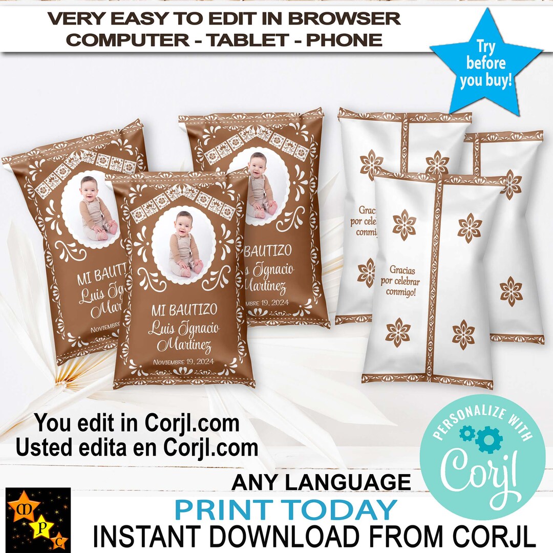 Mi Bautizo Photo Baptism Chip Bag Mexican Barro Theme, Photo, Talavera ...