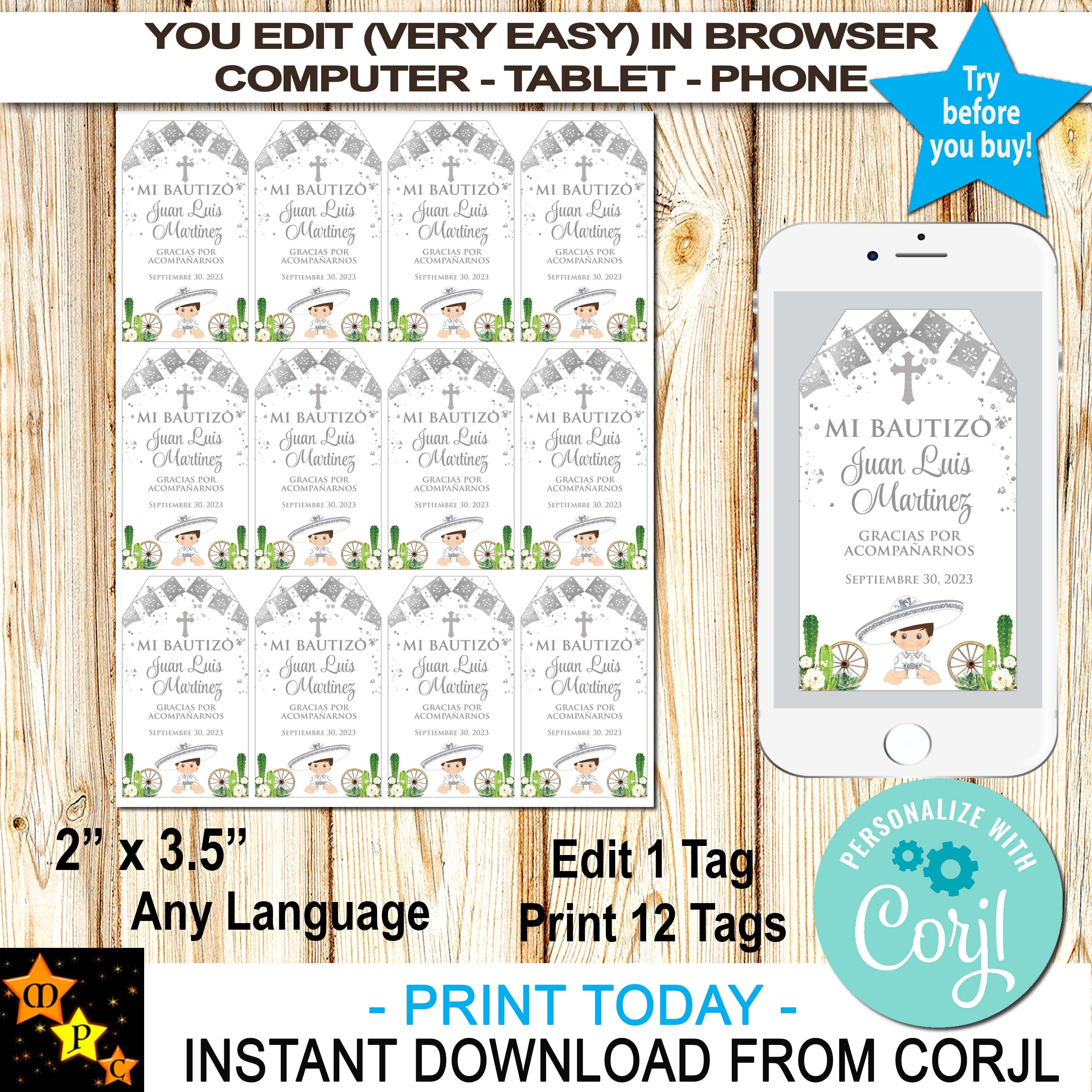 Mi Bautizo Thank You Tags, Mexican Charro Theme (instant Download) - Etsy