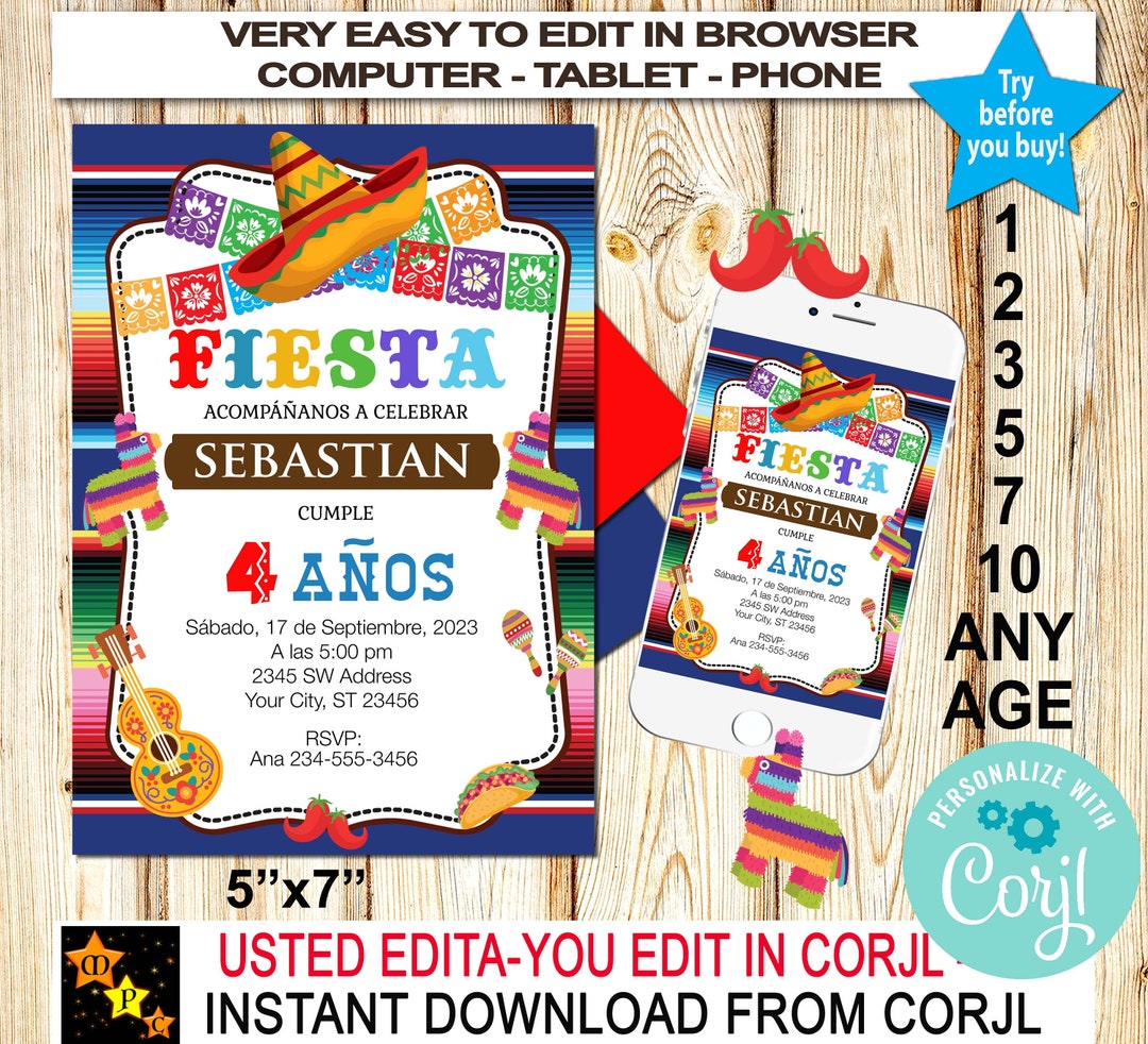 Spanish Fiesta Birthday Invitation, Any Age, Instant Download From ...