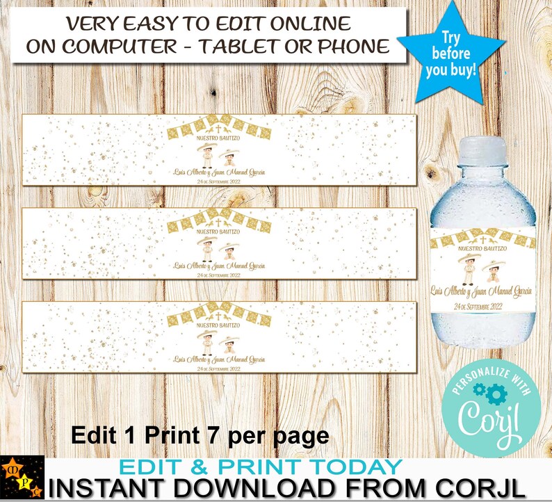 Baptism Mini Water Bottle Labels Mexican Theme Baby and - Etsy