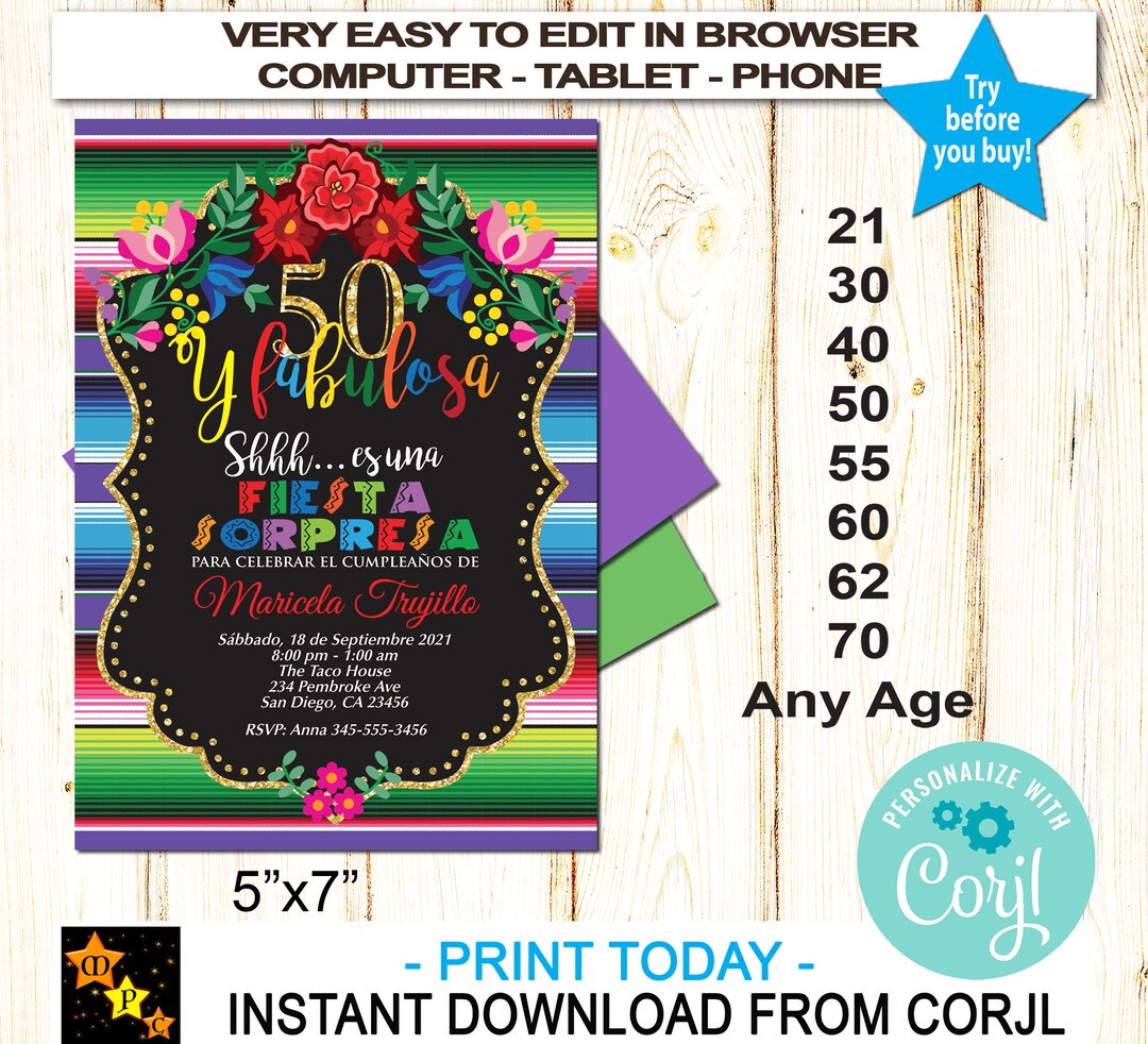 Mexican Fiesta Surprise Invitation, Floral Sarape, Any Age (5x7 ...