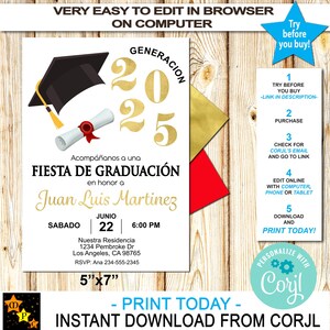 Spanish Graduation Party Invitation, Invitacion Graduacion, Gold, 2025 ...