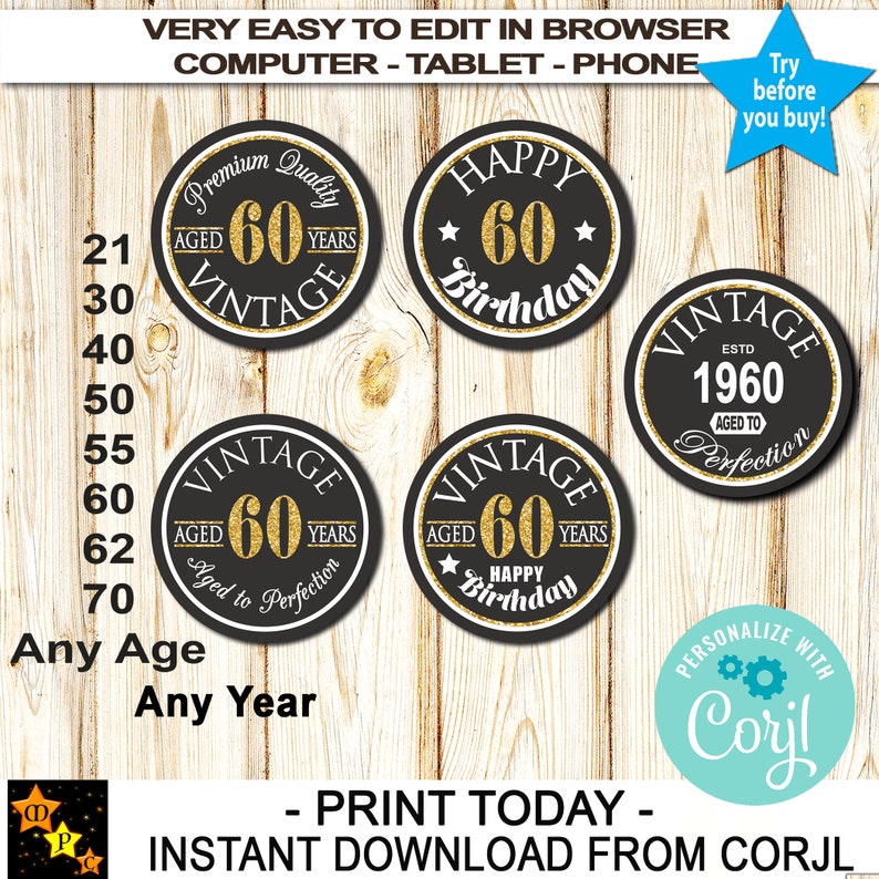 Editable Cigar Labels 50th Birthday Any Age Cigar Band Gold - Etsy