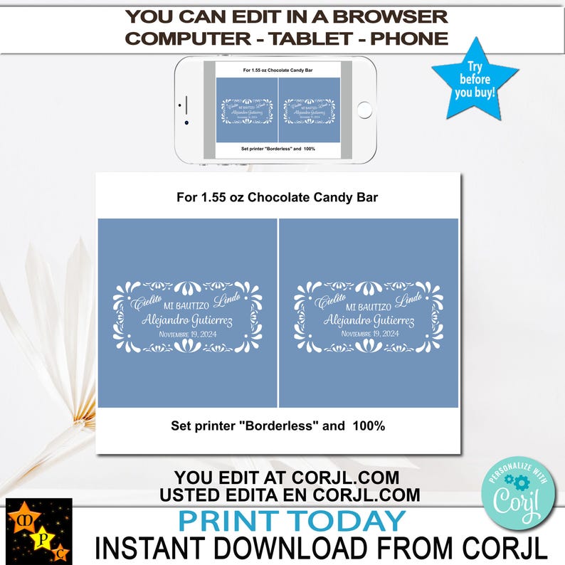 Mi Bautizo Chocolate Bar Wrapper, Mexican Blue Barro Theme (printable ...