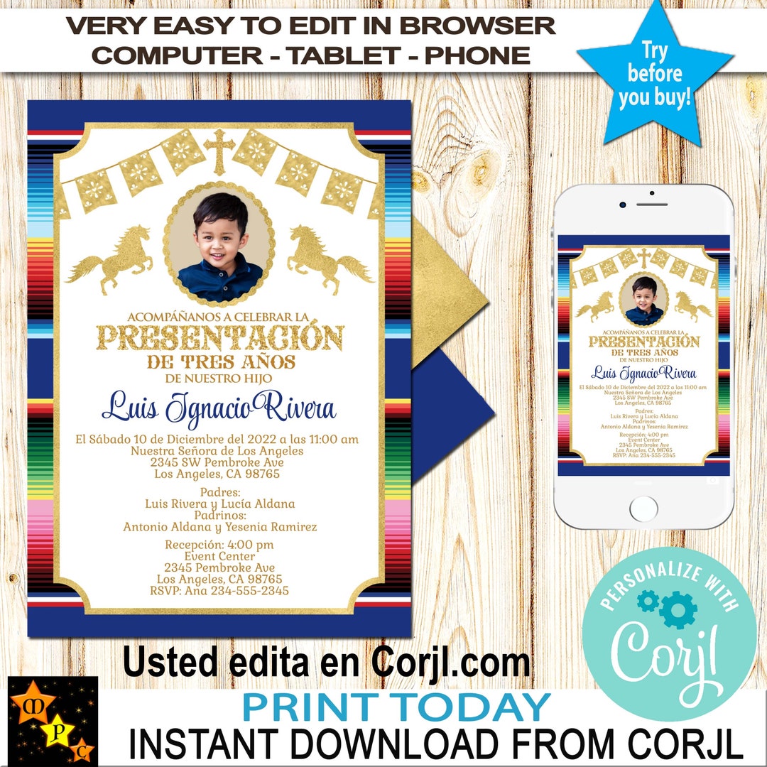Presentation 3 Years Photo Invitation, Boy, Mexican Theme, Sarape ...