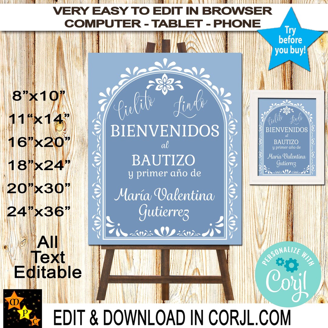 Mexican Blue Welcome Sign, Talavera, Editable, Printable, Edit and ...