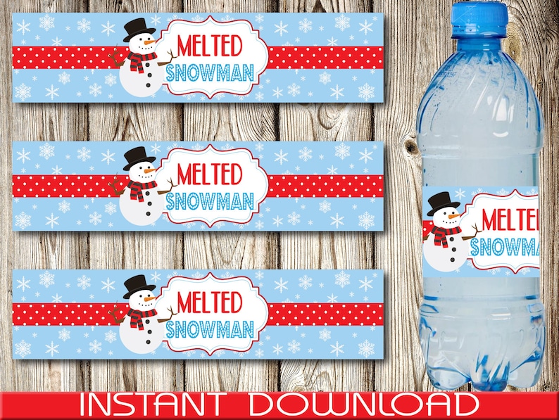 Printable Melted Snowman Water Bottle Label Christmas Water | Etsy