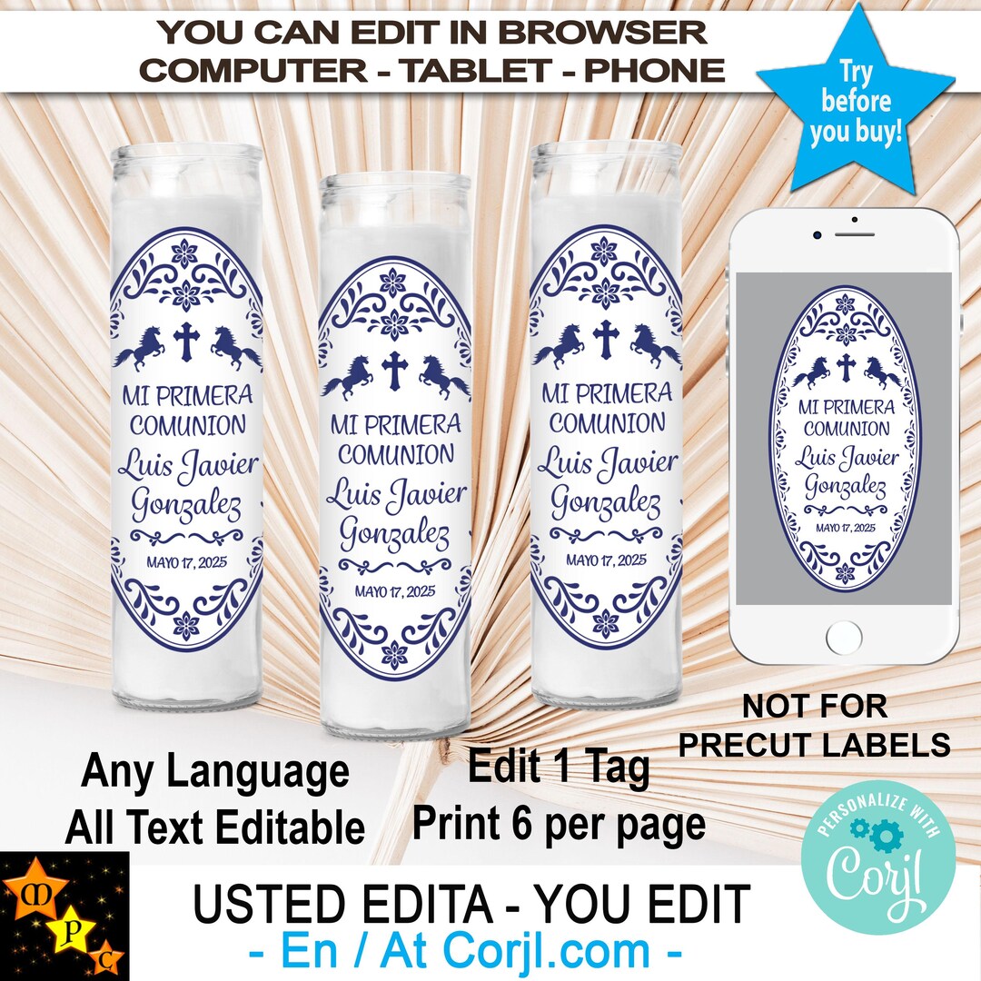 Primera Comunion Candle Labels, Talavera Mexican Theme (editable ...