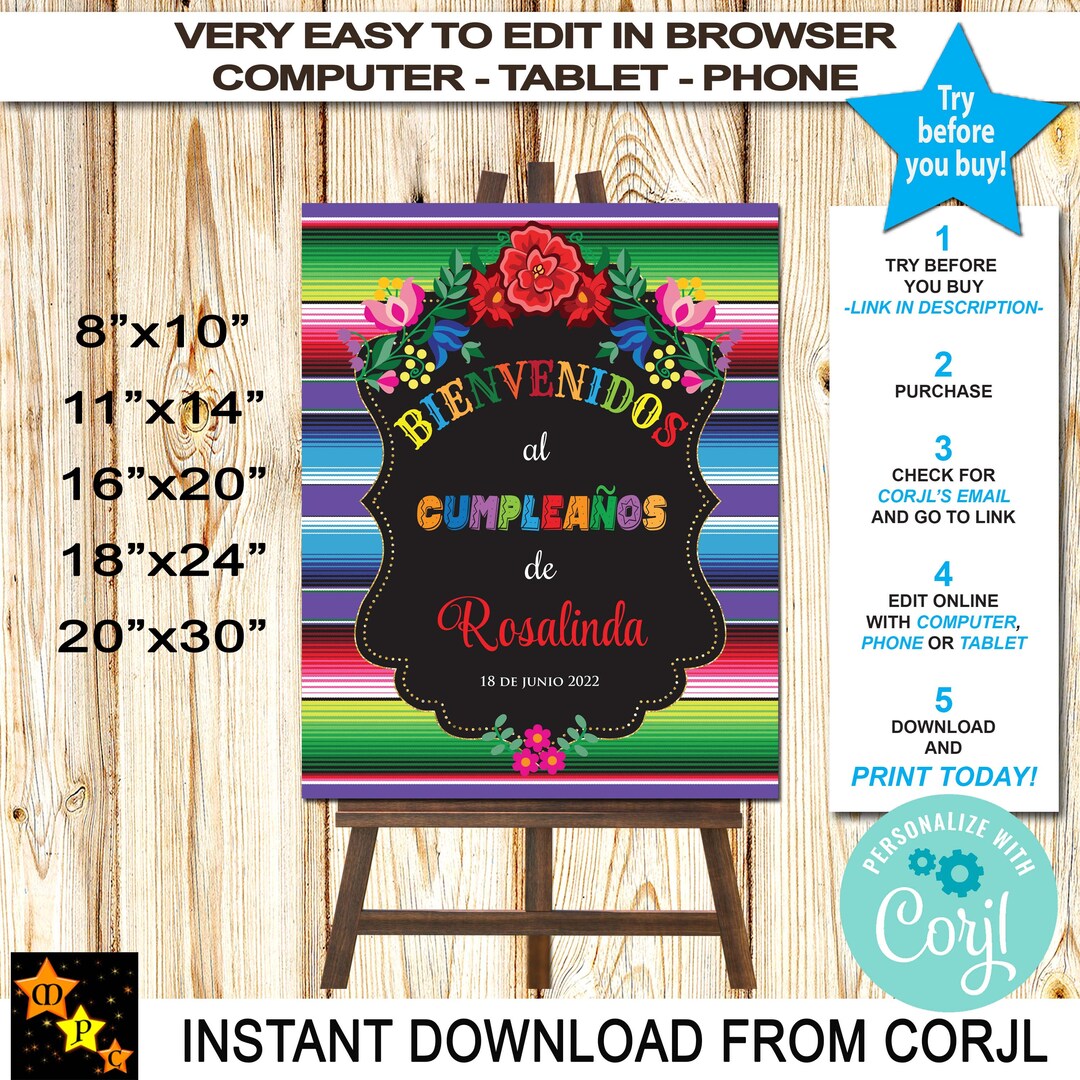 Spanish Birthday Welcome Sign, Fiesta Mexican Flowers, Sarape ...