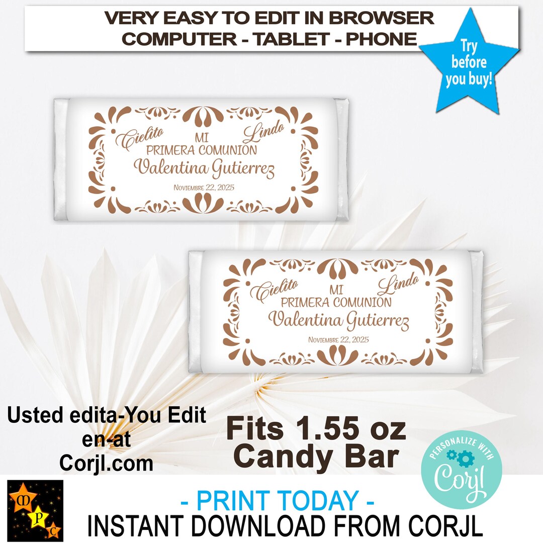 Primera Comunión Candy Bar Wrapper, Mexican Barro Theme (digital ...