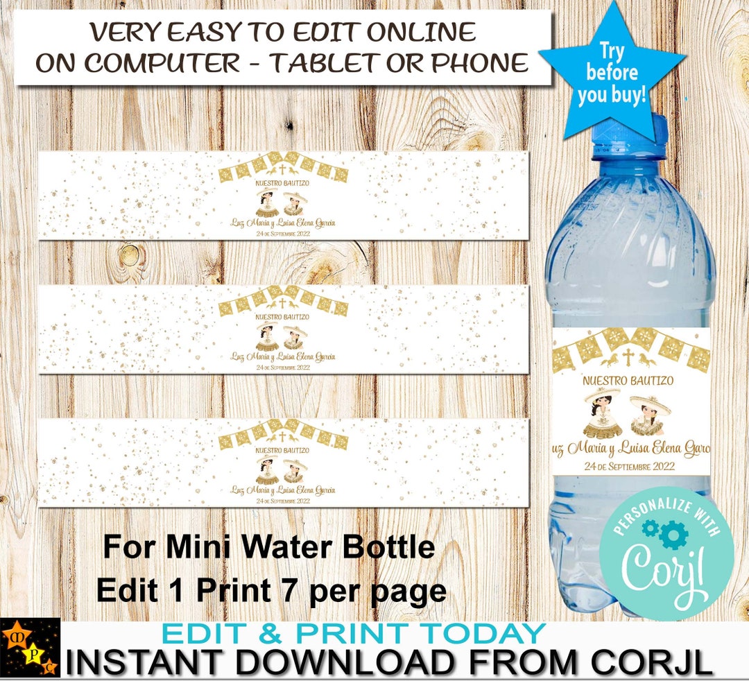 Baptism Mini Water Bottle Labels, Mexican Theme, Toddler and Baby ...