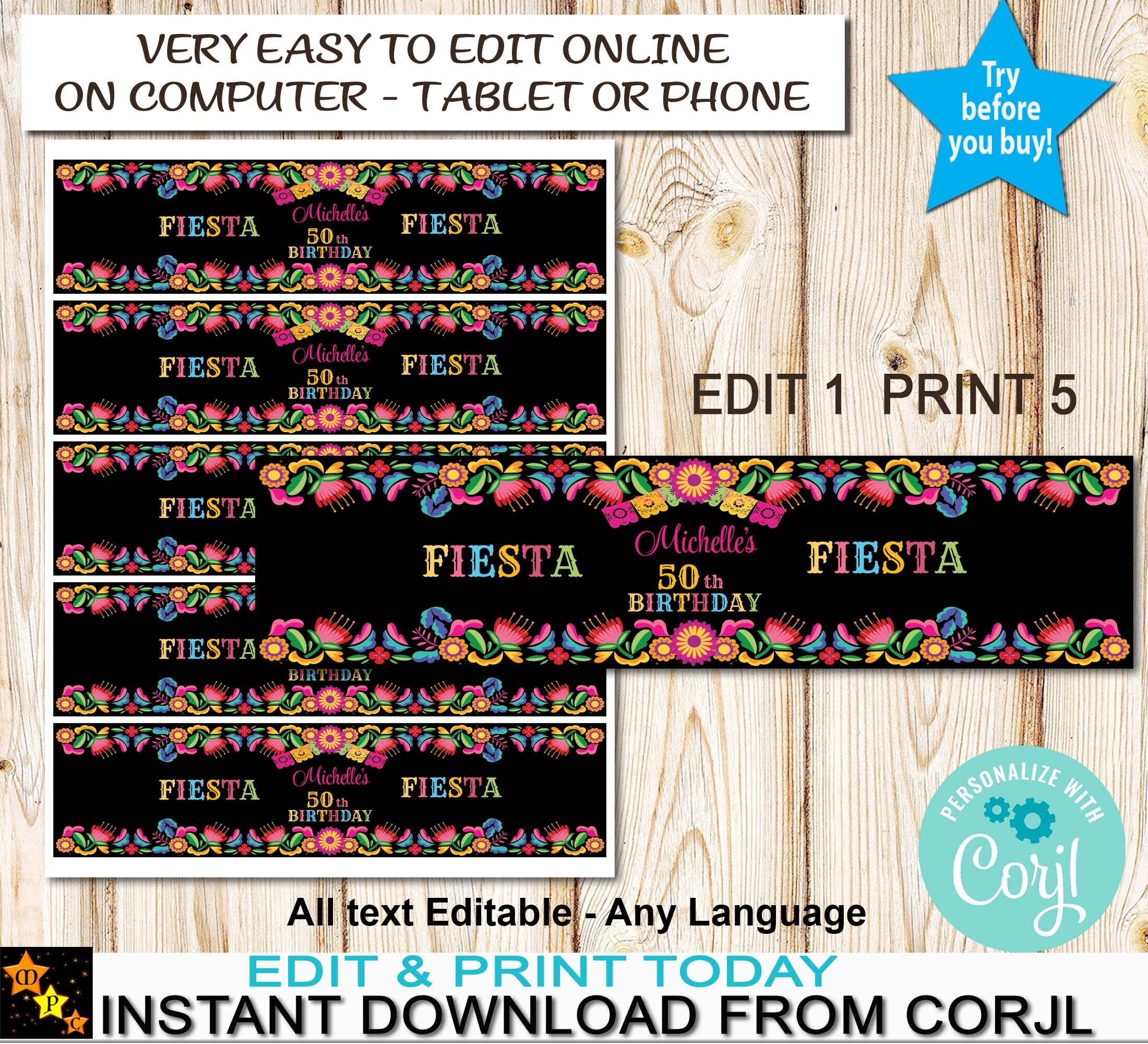 Birthday, Any Age, Mexican Water Bottle Labels, Birthday, Sarape ...