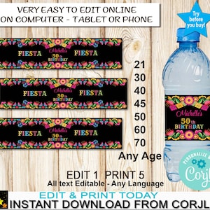 Birthday, Any Age, Mexican Water Bottle Labels, Birthday, Sarape ...