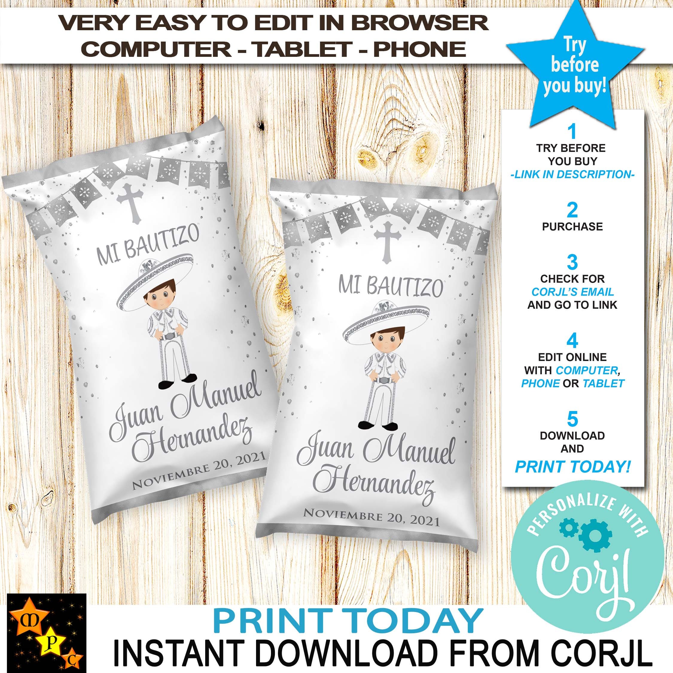 Baptism Chip Bag Mexican Theme Charro Boy Silver DIY - Etsy
