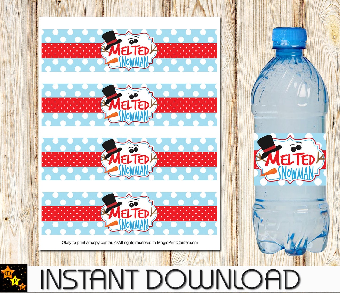 Printable Melted Snowman Water Bottle Label, Christmas Water Bottle ...