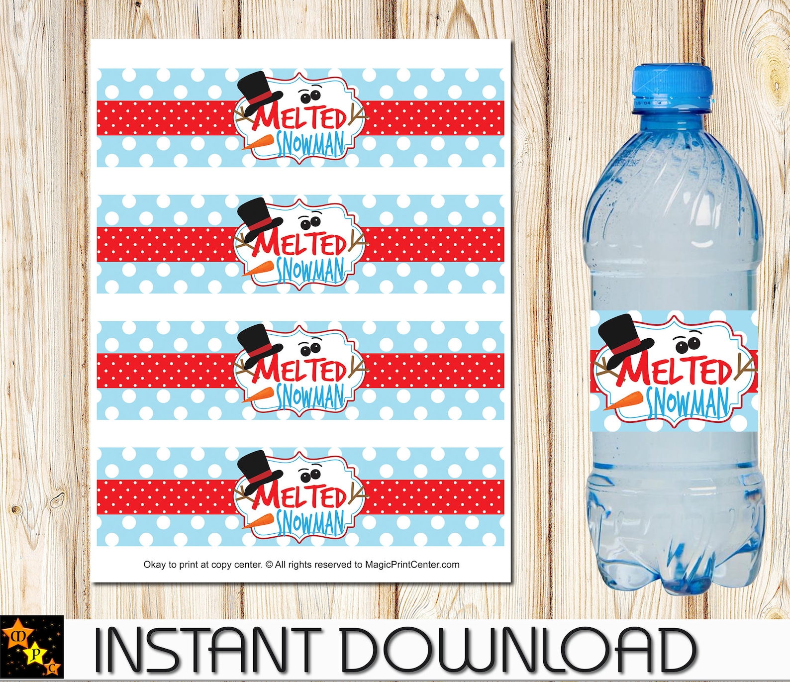 Printable Melted Snowman Water Bottle Label, Christmas Water Bottle ...