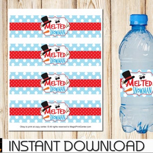 Printable Melted Snowman Water Bottle Label, Christmas Party (instant ...