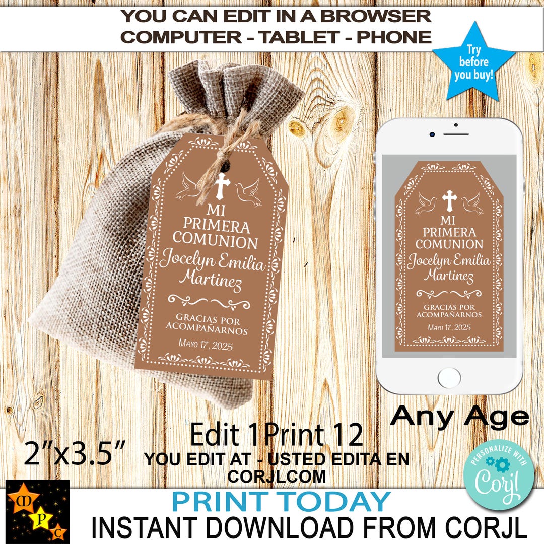 Mi Primera Comunion, Communion Barro Gift Thank You Tags, Mexican Theme ...