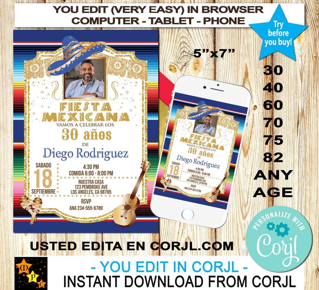 Fiesta Birthday Photo Invitation, Sarape, Any Age (instant Download ...