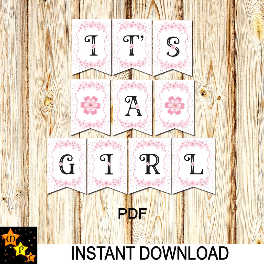 It's a Girl, Banner for Baby Shower, Cherry Blossom, 5.2" X 7.5" Each ...