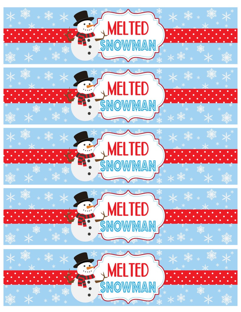 Printable Melted Snowman Water Bottle Label Christmas Water | Etsy