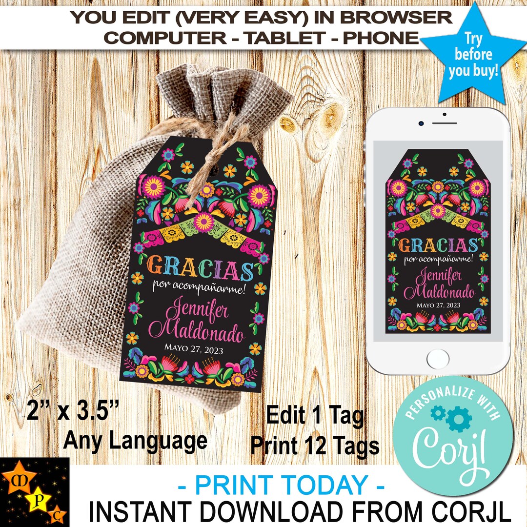 Mexican Fiesta Thank You Tags, Printable Favor Tags (instant Download ...
