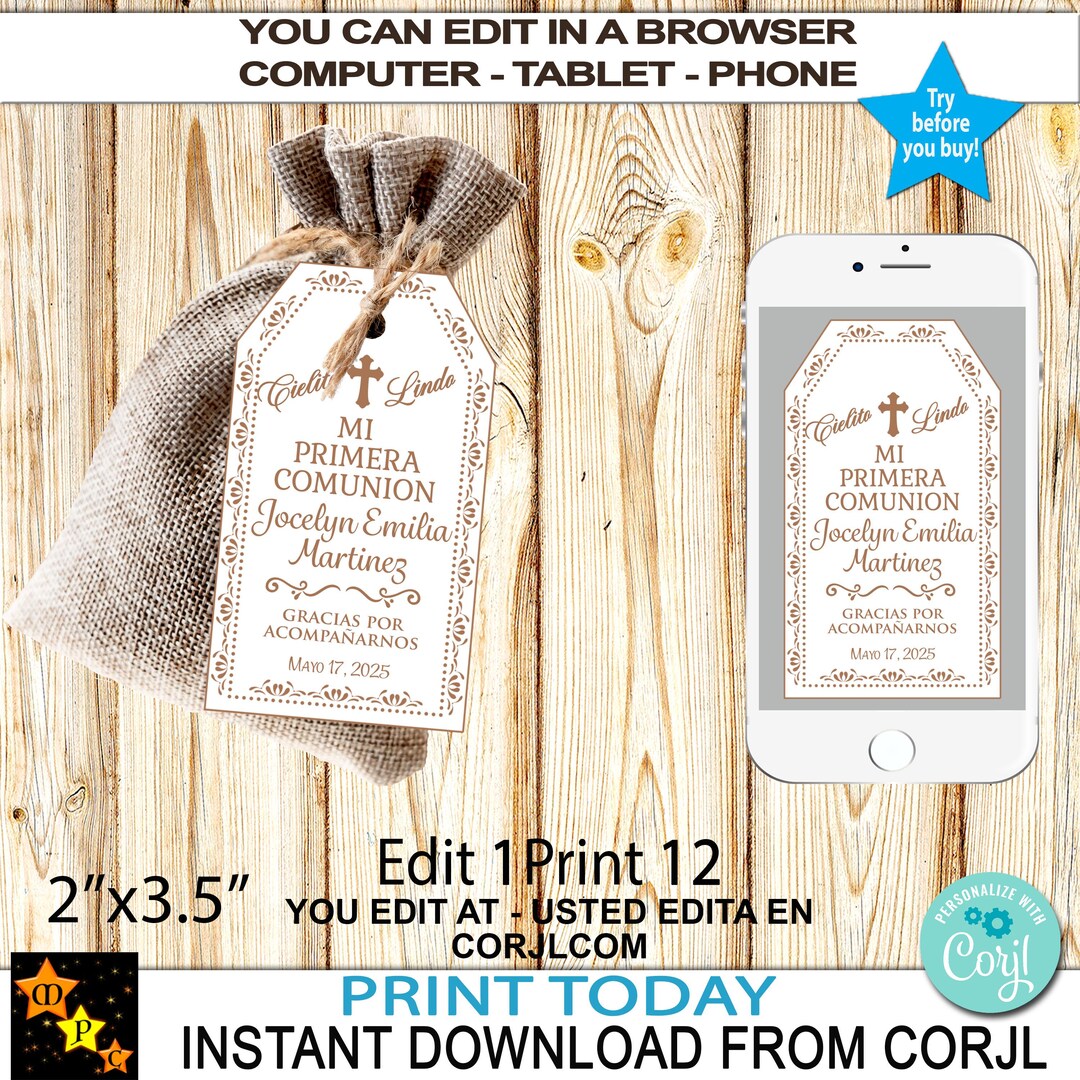 Mi Primera Comunion, Communion Barro Gift Thank You Tags, Mexican Theme ...