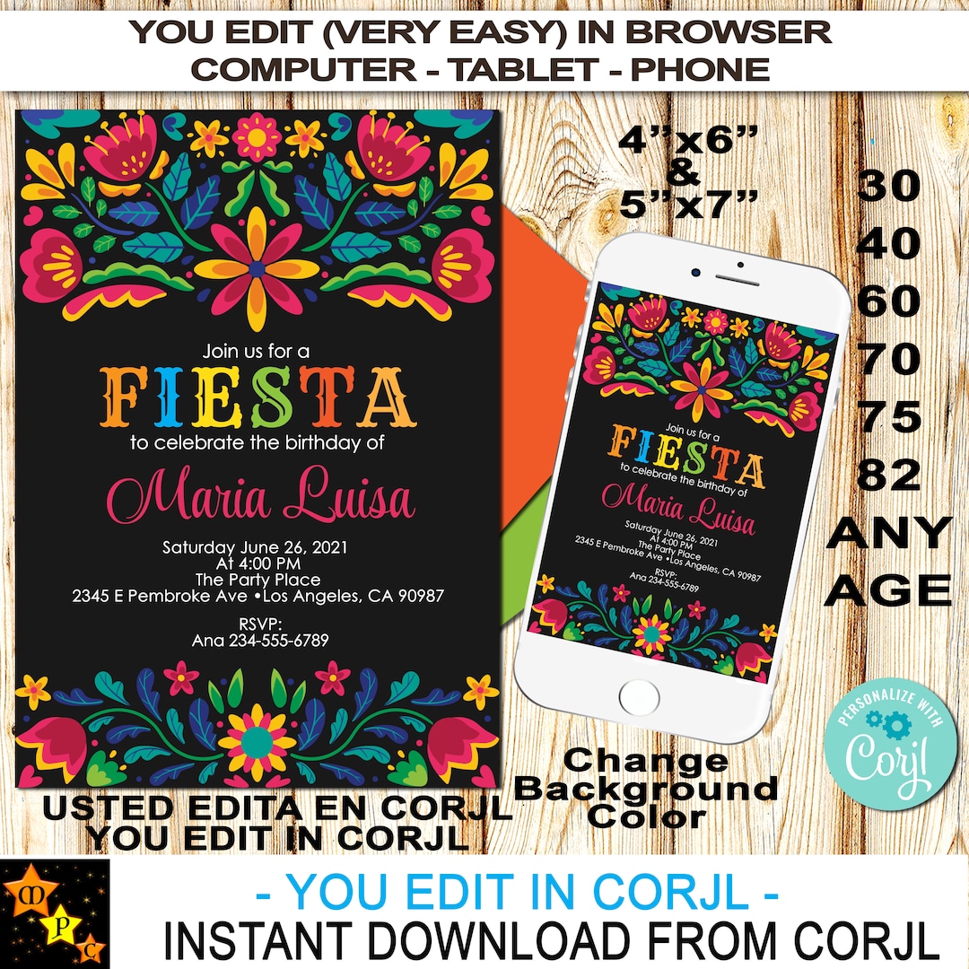 Spanish Fiesta Birthday Invitation, Mexican Theme, Printable, Any Age ...