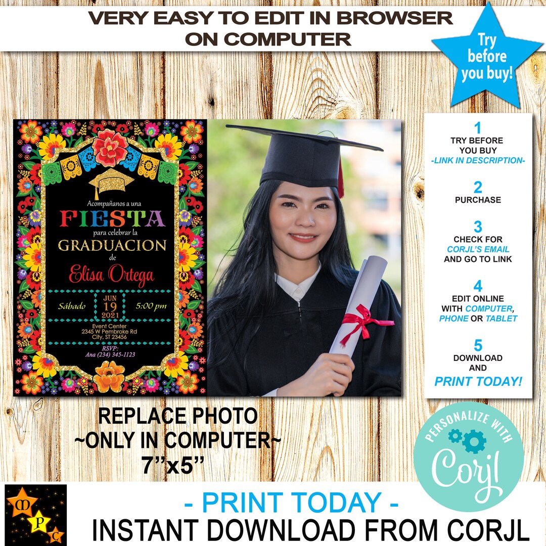 Spanish Mexican Fiesta Graduation Photo Invitation, Add Your Photo ...