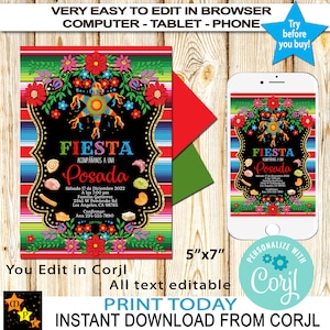 Spanish Christmas Posada Party Invitation, Fiesta De Navidad, Posada, Sarape, Instant Download ...