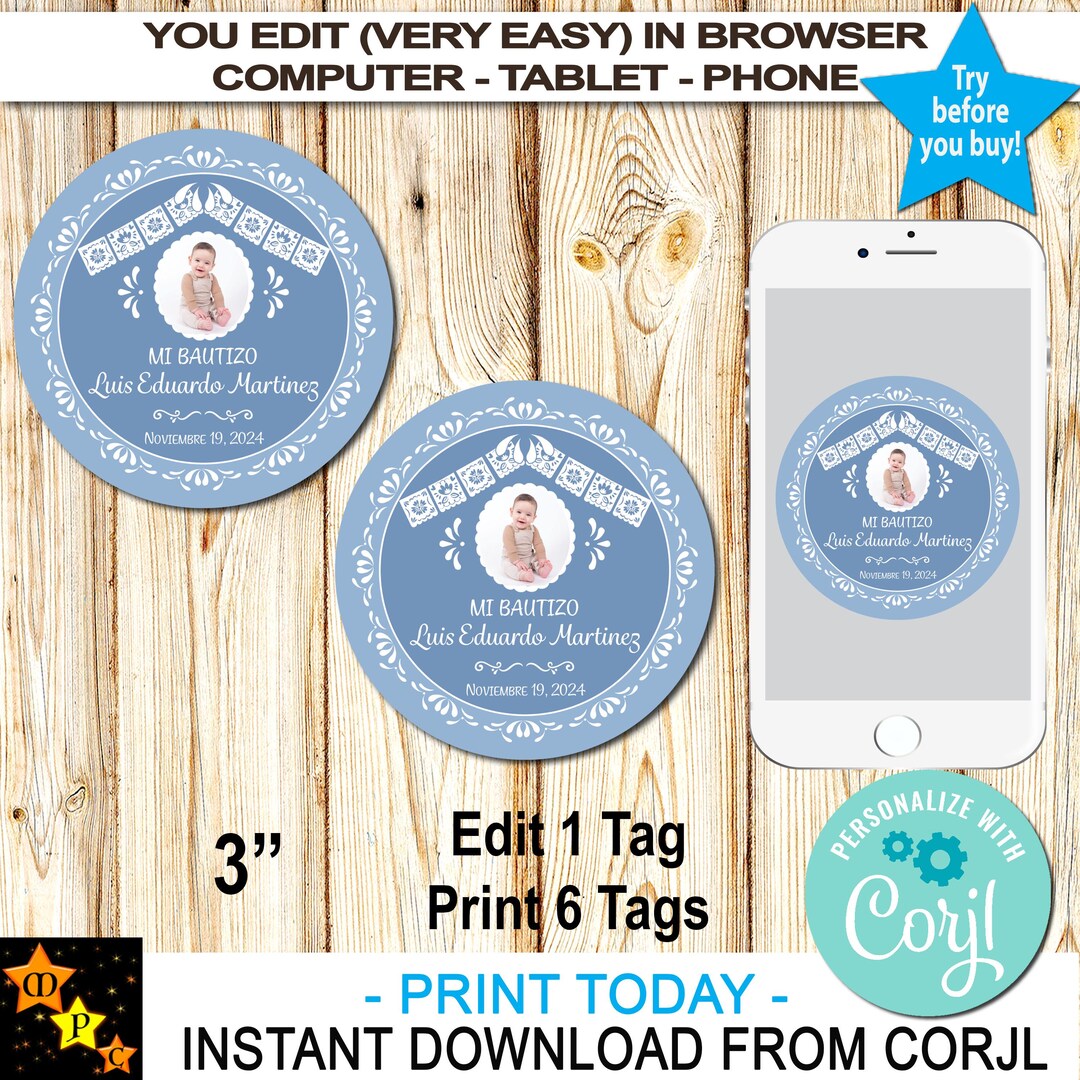Mi Bautizo Favor Tags, Blue Mexican Talavera Theme (digital Download ...