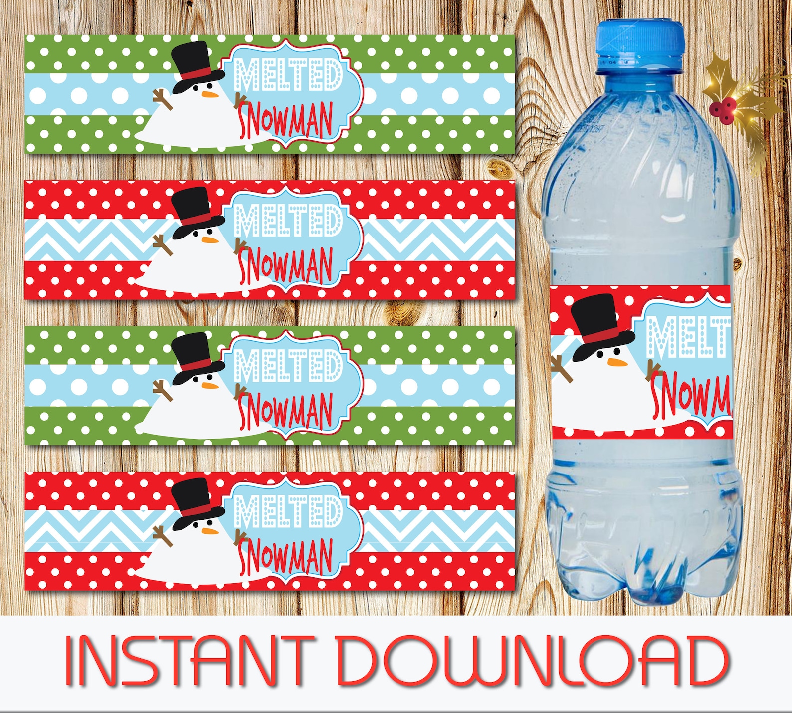Printable Melted Snowman Water Bottle Label Christmas Water - Etsy